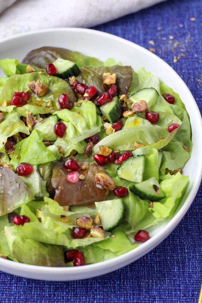Butter Lettuce Salad with Pomegranates and Pistachios - Eats by April
