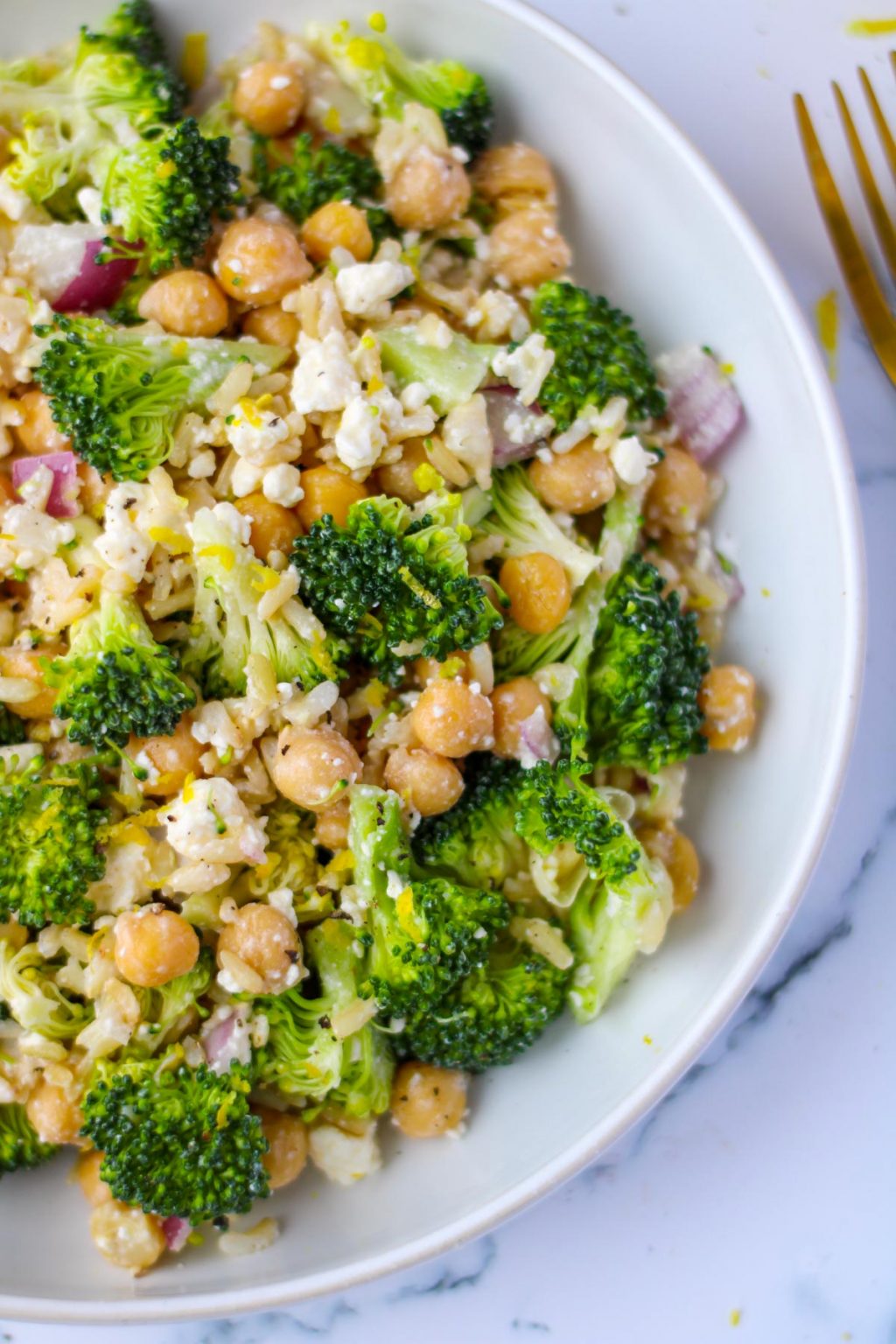 Broccoli Chickpea Salad with Feta - Eats by April